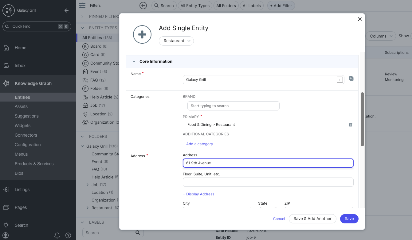 Add a Single Entity – Yext Help