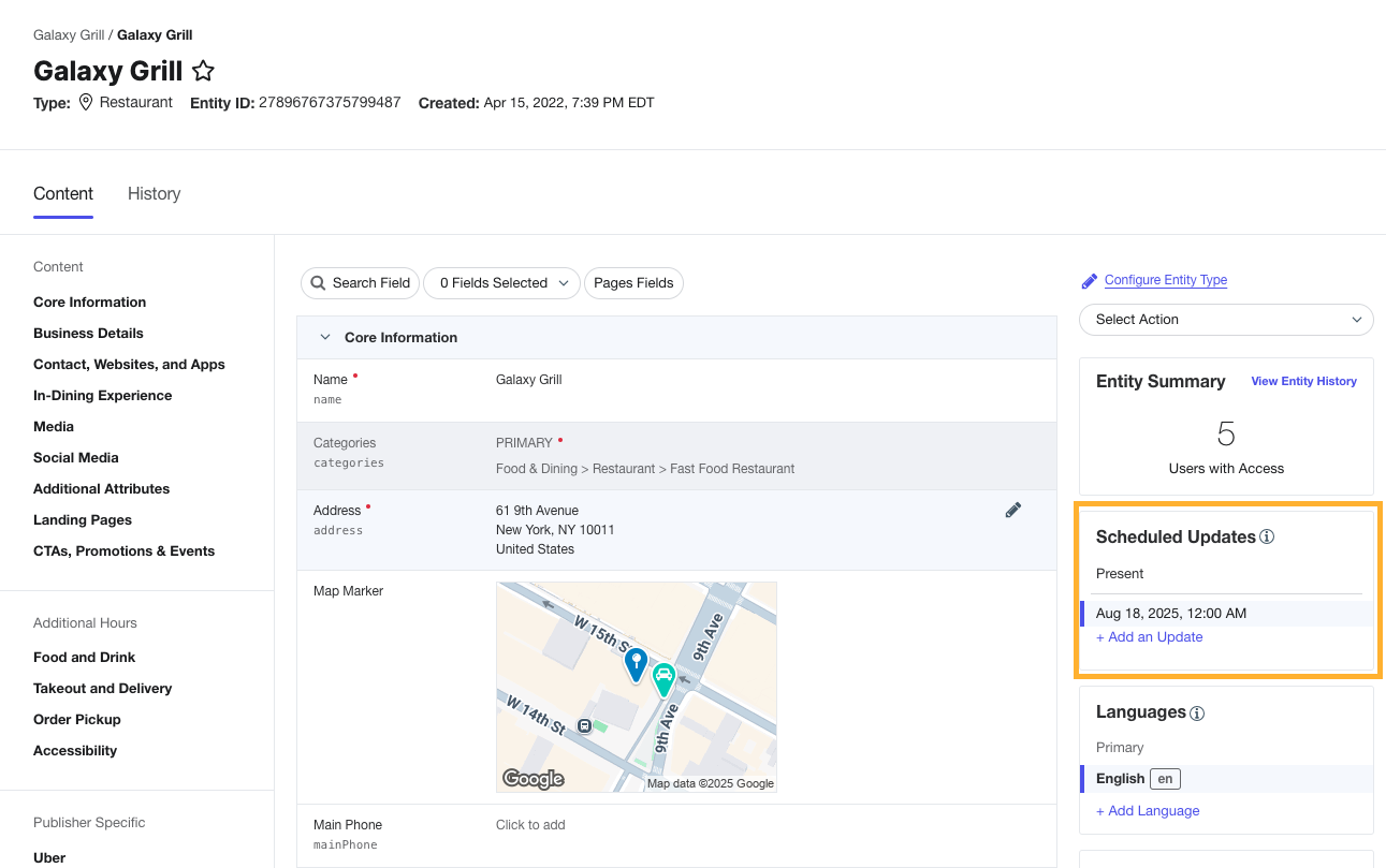 Schedule an Entity Update – Yext Help